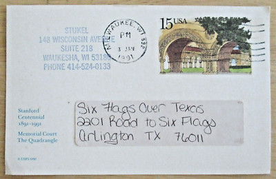 1991 USA Preprinted Postage Postcard- Stanford Centennial 1891-1991 ...