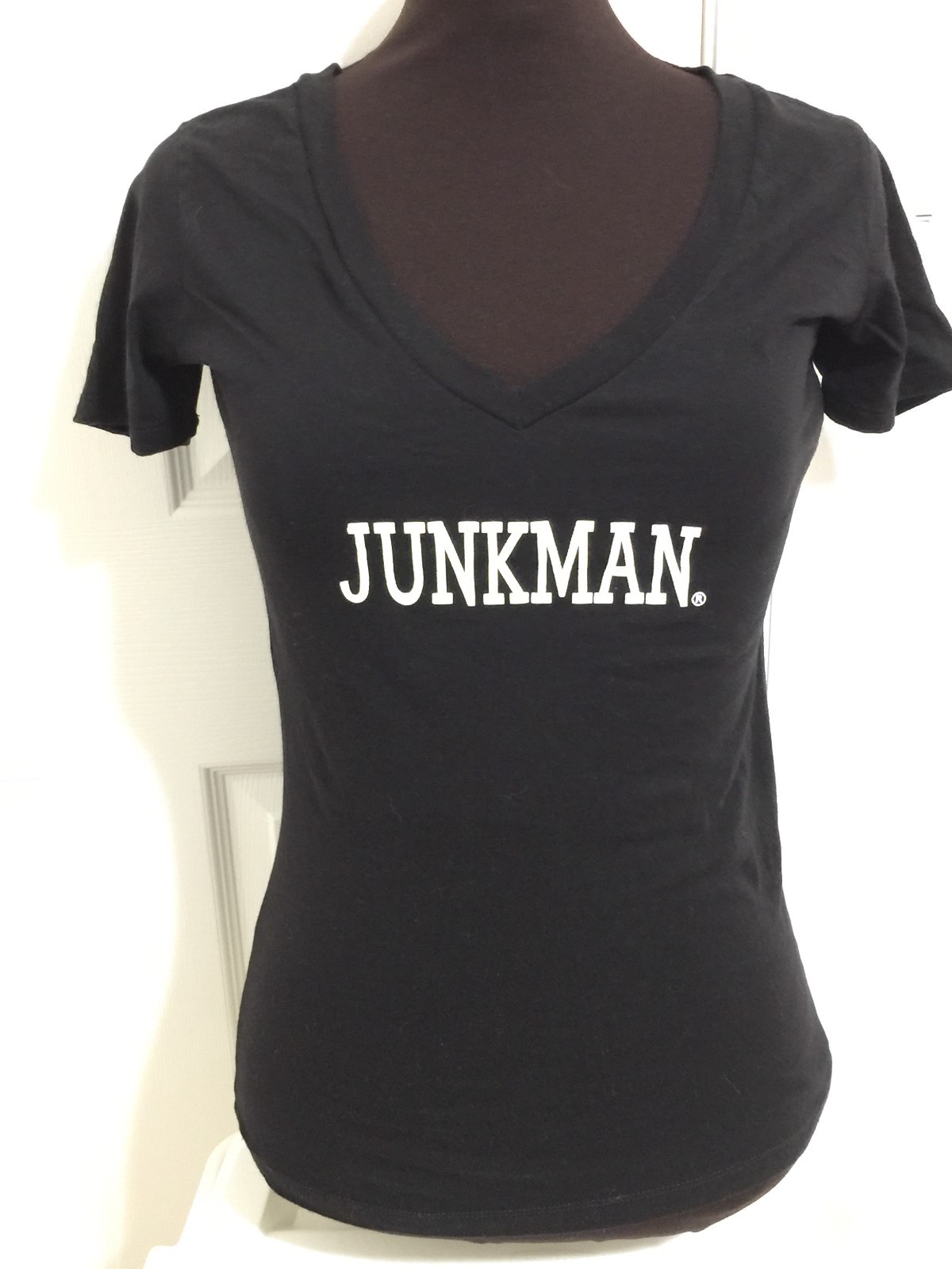 JUNKMAN T-SHIRT WOMEN'S V Neck Short Sleeve Black White Letters New | eBay