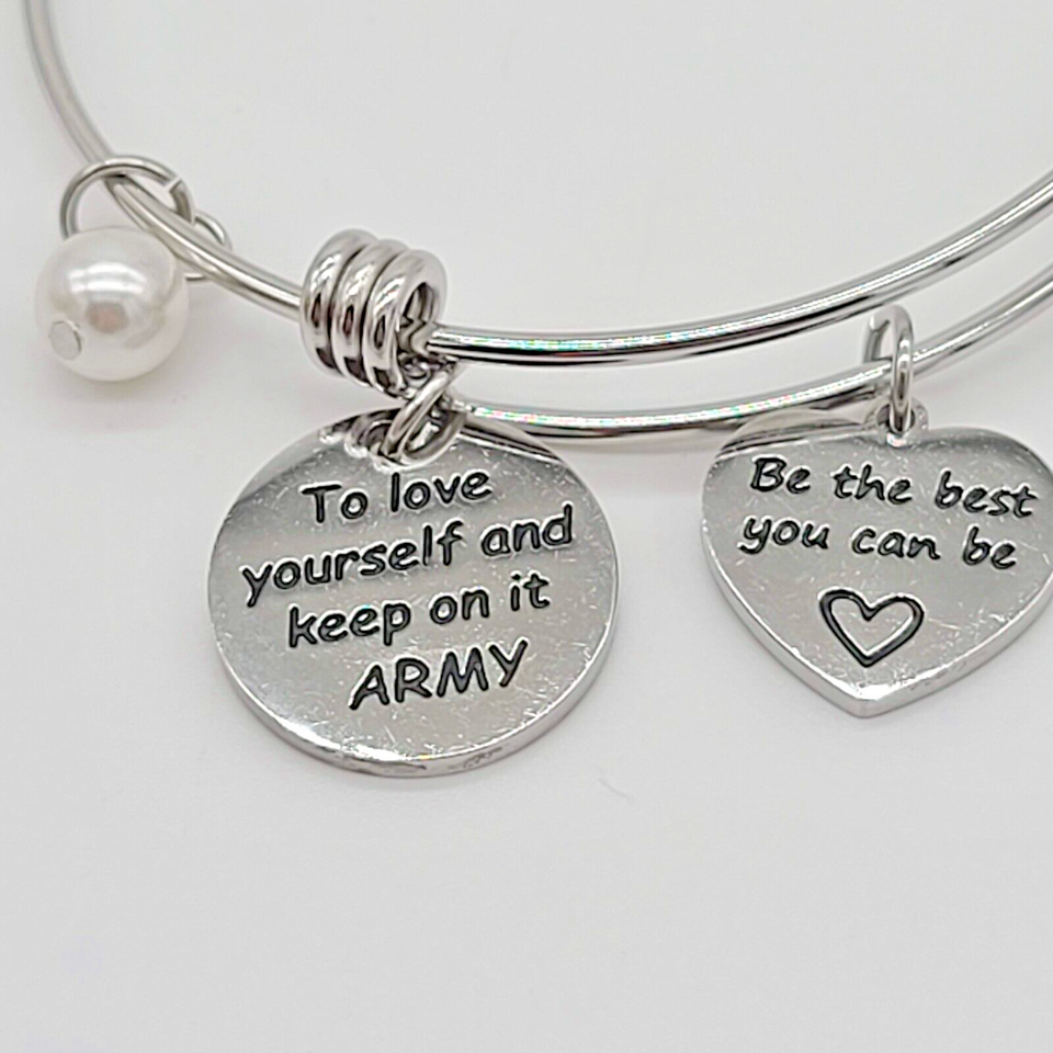 Love Yourself Army Inspirational Silver Charmed Kpop Bangle Bracelet | eBay