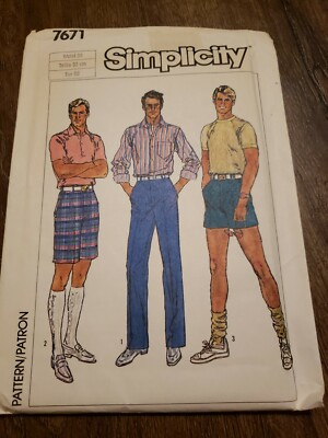 Simplicity Men's Pants & Shorts Waist 36 Sewing Pattern #7671 80's | eBay