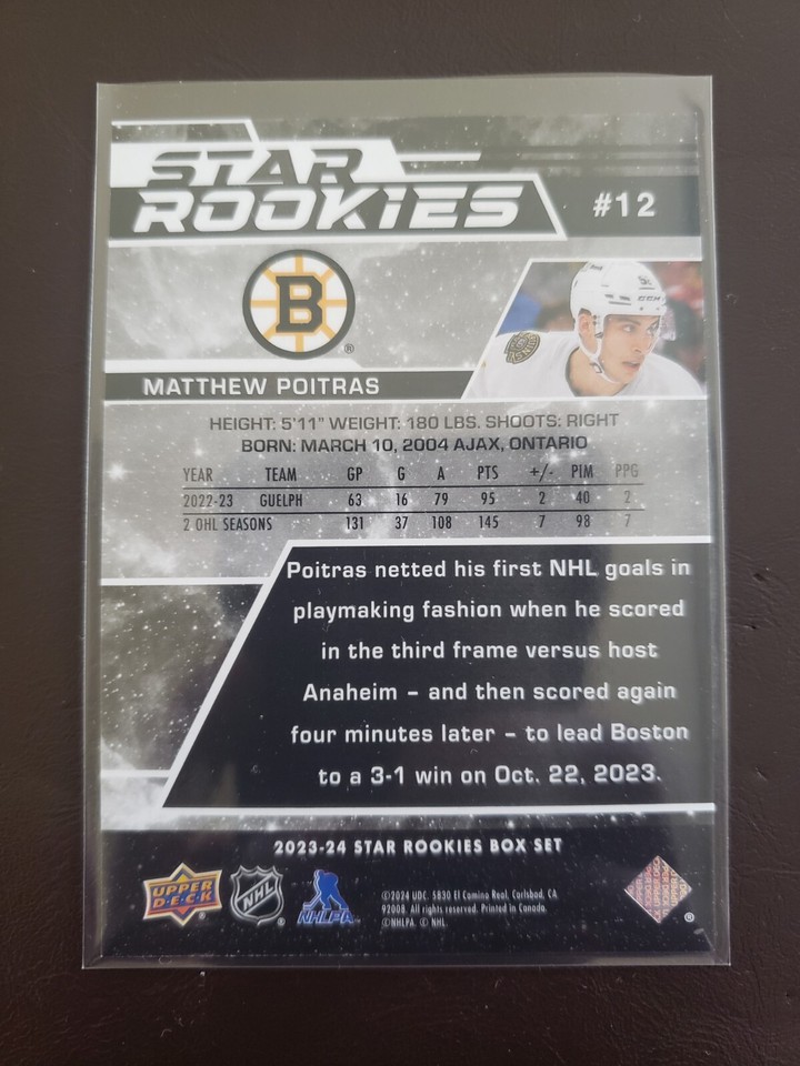2023-24 Matthew Poitras Star Rookies Upper Deck Hockey Boston Bruins | eBay