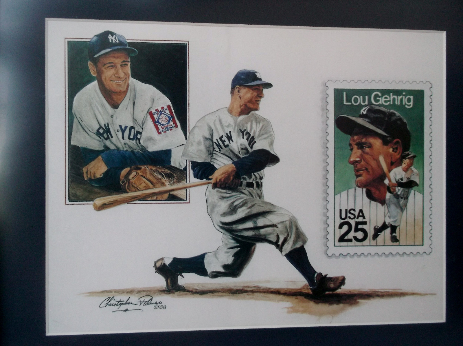 LOU GEHRIG 1903-1941-1988-Art Print by Christopher Paluso-Matted/Framed ...