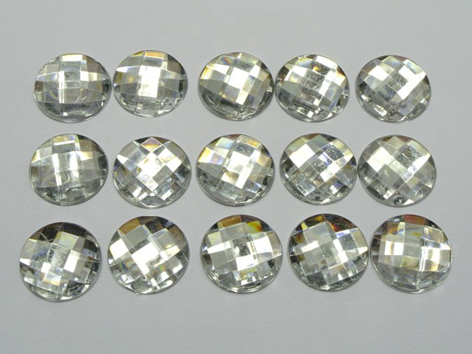 100 Clear Crystal Acrylic Flatback Faceted Round Rhinestone Gems 16mm ...