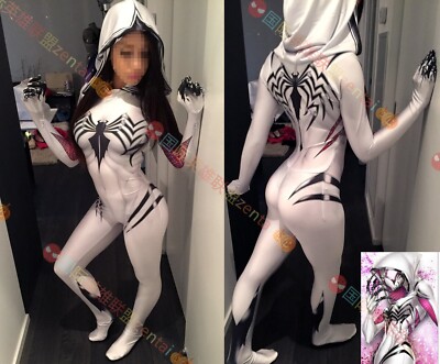 White Spider-Women Gwen Stacy Hood Jumpsuit Venom Suit Cosplay ...