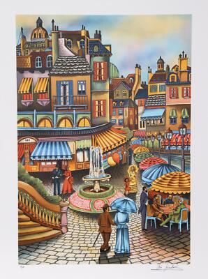 Ari Gradus, The Fountain's Square, Lithograph, Signed and Numbered in ...
