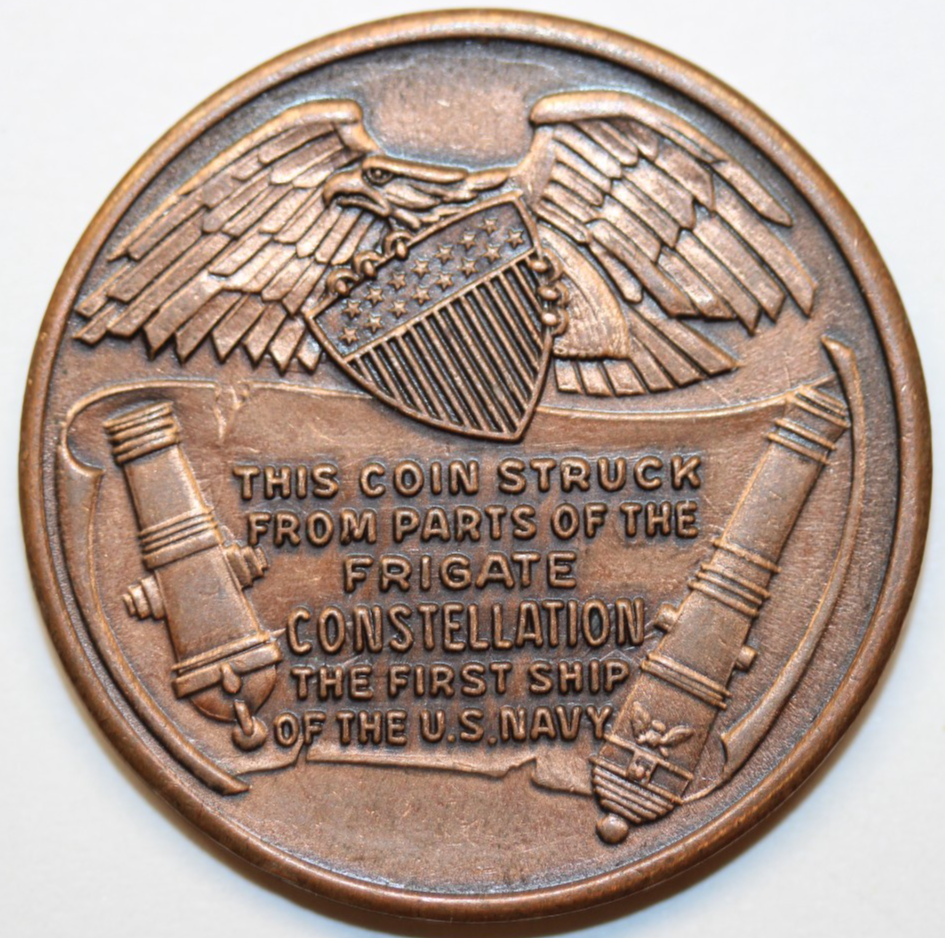 RARE 1955 U.S. Frigate Constellation Medal • COPPER SHIP SPIKE RELIC ...