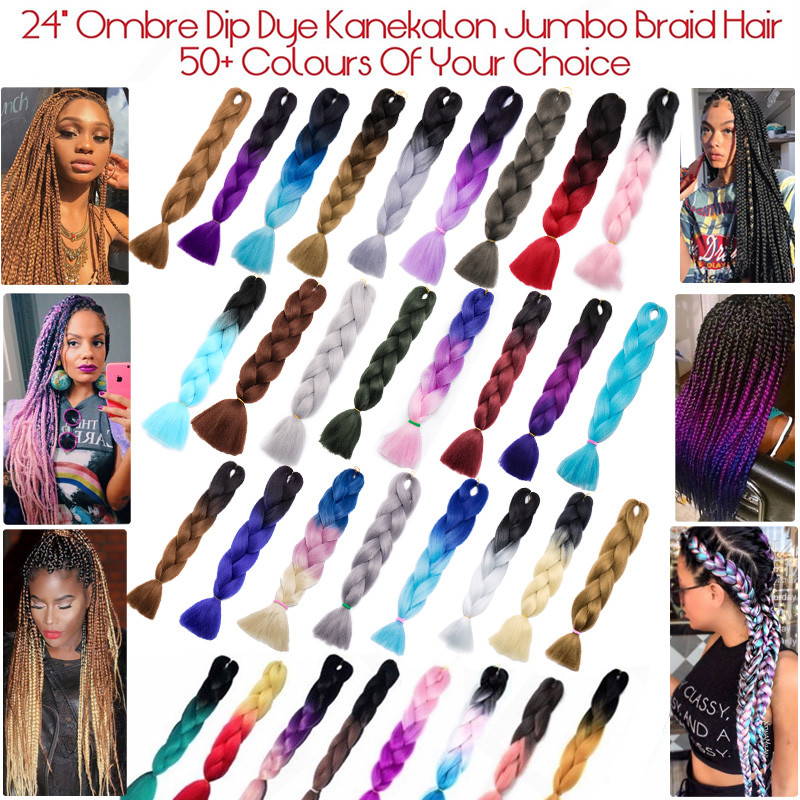 24" Handmade Jumbo Braiding Hair Extensions Plaited Box Braids Ombre ...