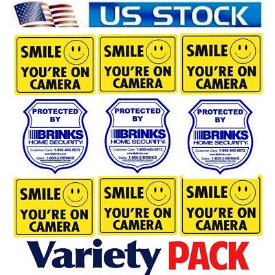 BRINKS HOME SECURITY ALARM STICKERS DECALS SIGNS+SMILE CAMERA WARNING ...
