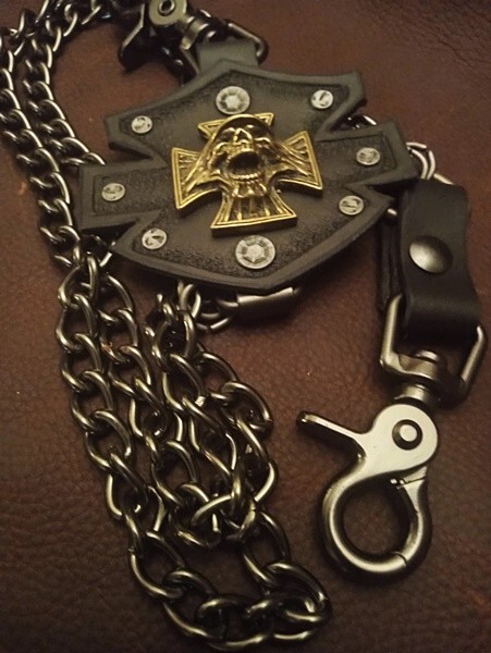 chain wallet men leather biker trucker skull concho case clip money ...