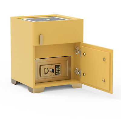 Yellow Smart Nightstand w/Security Safe Lock Box,3-Color Light,Wireless ...