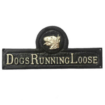 Dogs Running Loose Cast Iron Sign Wall Plaque Man Cave Decor 31x13.5cm ...