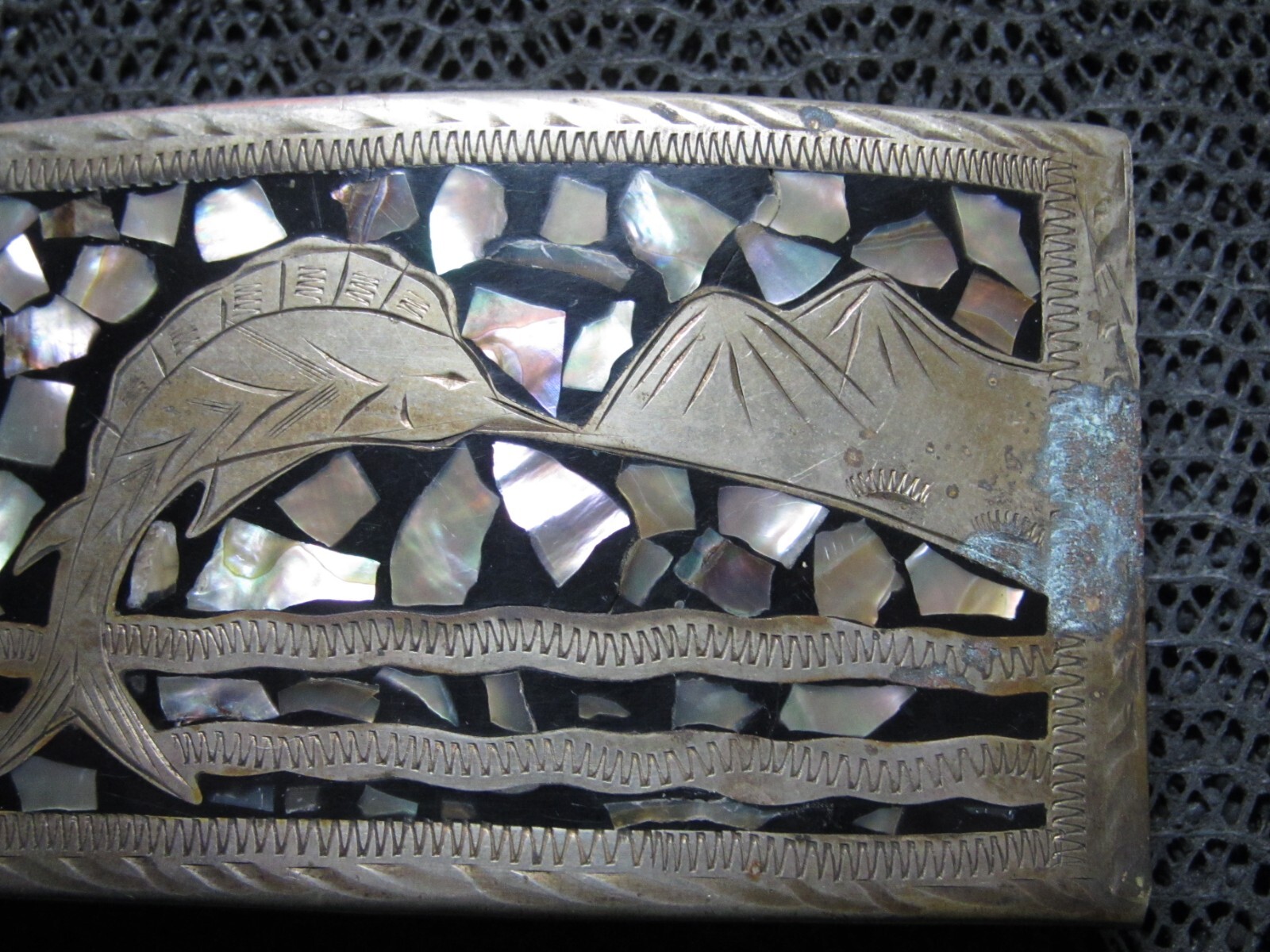 MARLIN SWORDFISH ABALONE SHELL HIPPIE BELT BUCKLE! VI… - Gem