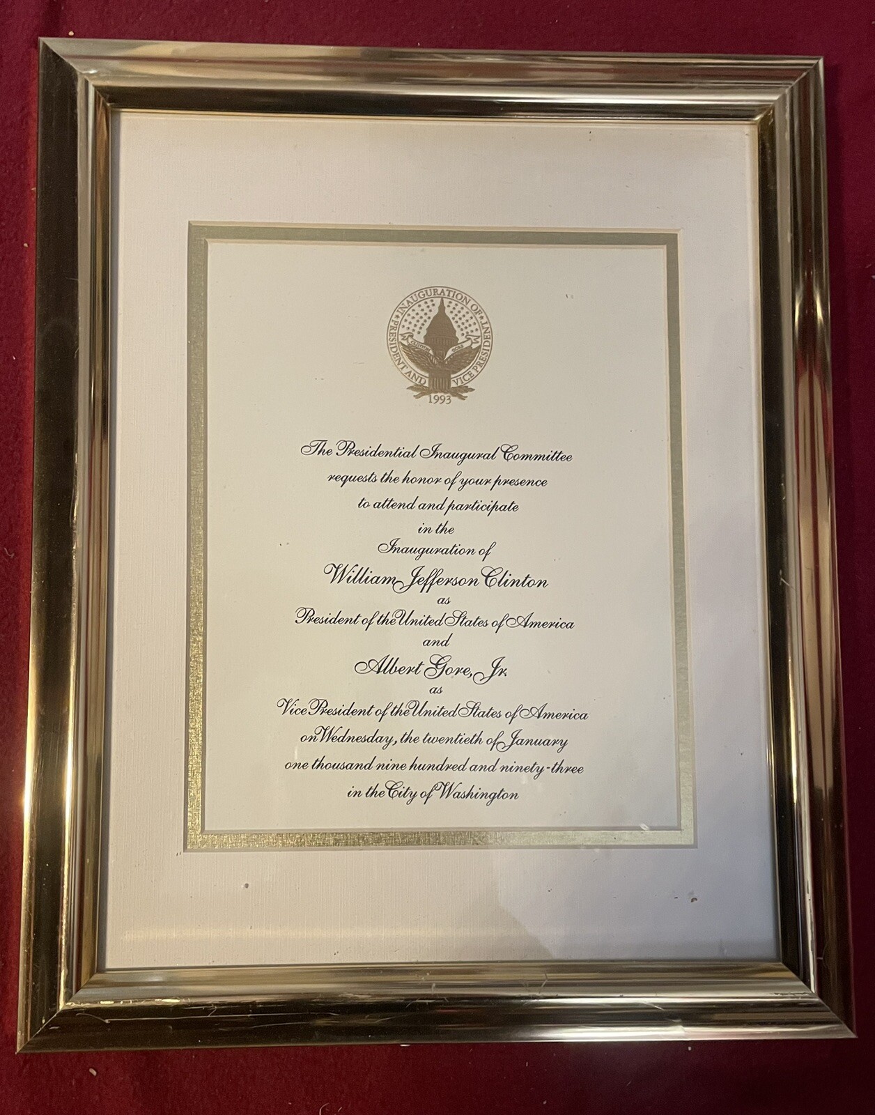 Bill Clinton / Al Gore original 1993 inaugural invitation (8.5x11 ...