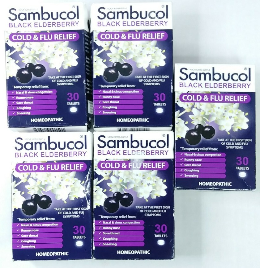 5x Sambucol Black Elderberry Cold and Flu Relief 30 Tablets *DAMGD.BOX ...