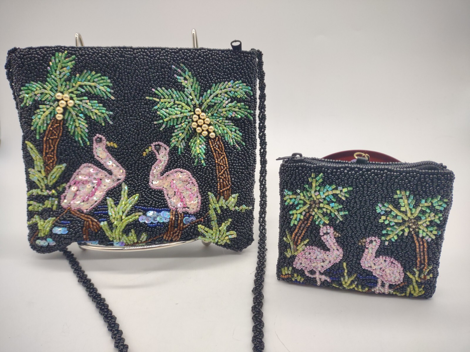 Indeed Fully Beaded Coin Purse Wallet Yellow w Pink F… - Gem