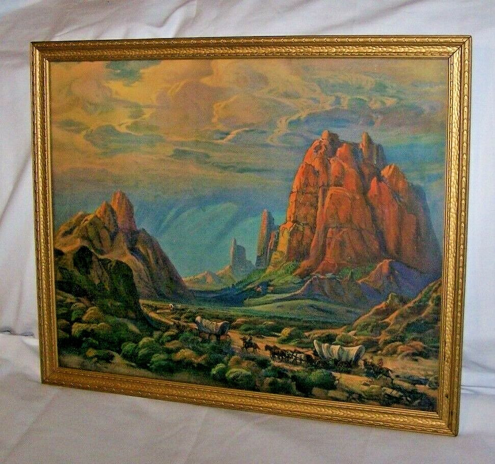 F.Grayson Sayre Print 'Wagon Train' 1930's 17 3/4" X 21 3/4" Signed ...