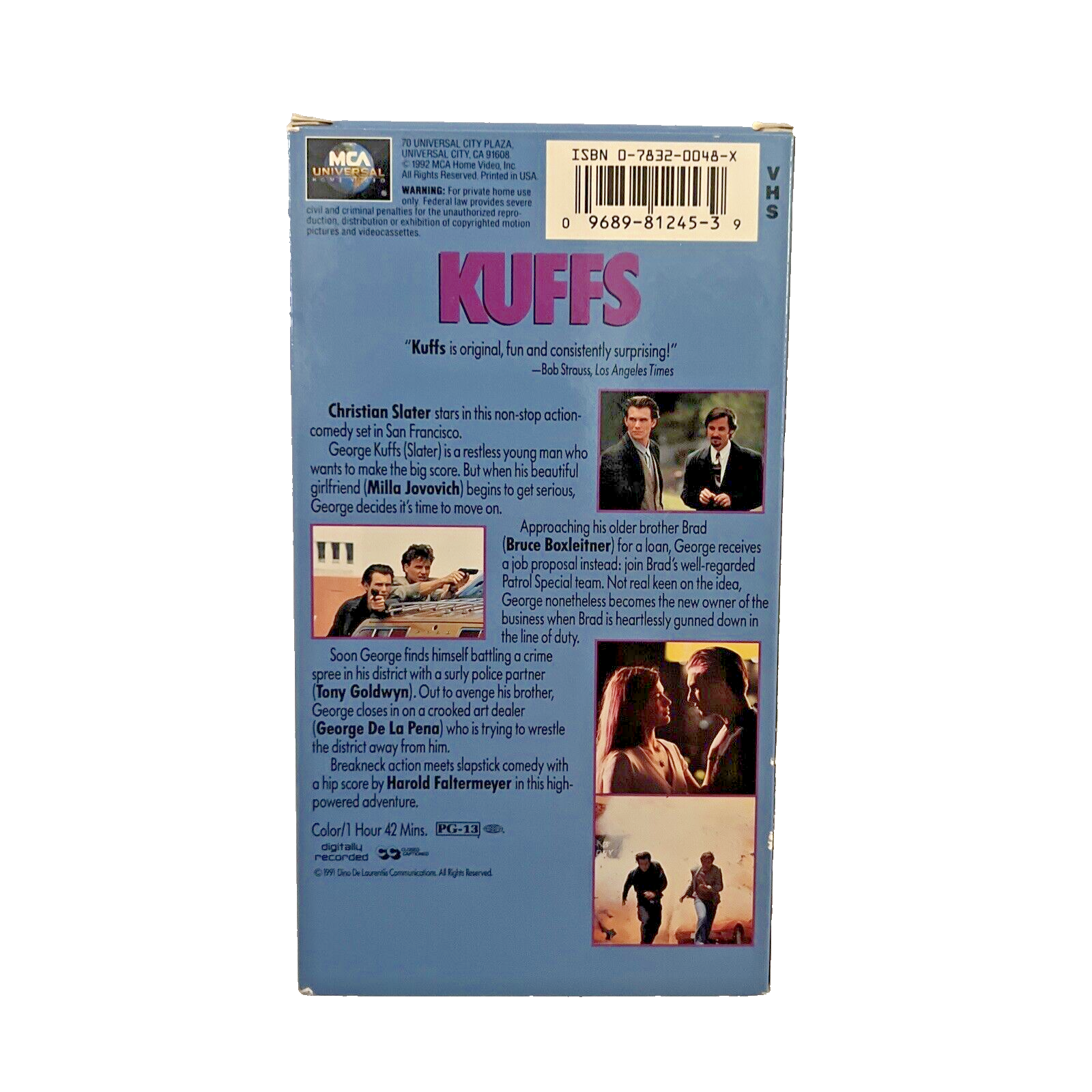 Kuffs VHS 1992 Christian Slater Milla Jovovich 90's Classic Action ...