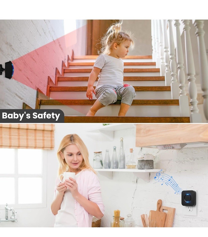 Wireless Motion Sensor LED Light - Motion Detector Alarm Chimes Door ...