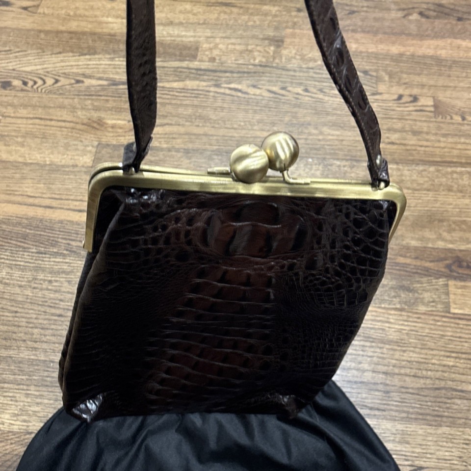 Jalda Brown Animal Print Top Handle Bag Textured Gold Hardware Dust Bag ...