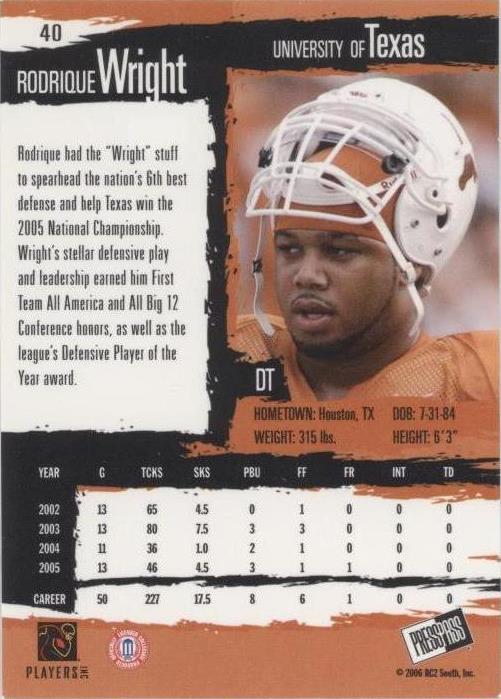 2006 Press Pass Rodrique Wright #40 for sale | eBay