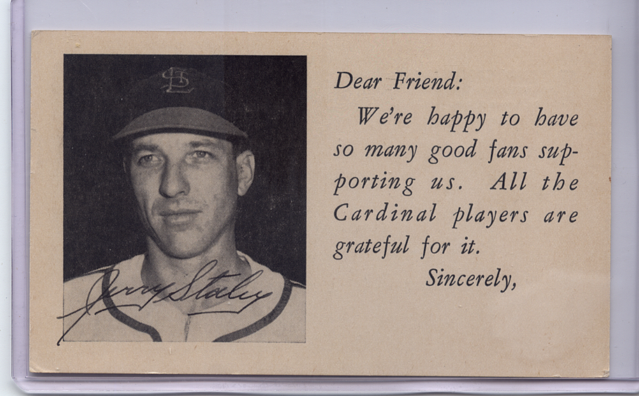 1951-52 St. Louis Cardinal "Dear Friend" Jerry Staley Autograph Type 3a ...