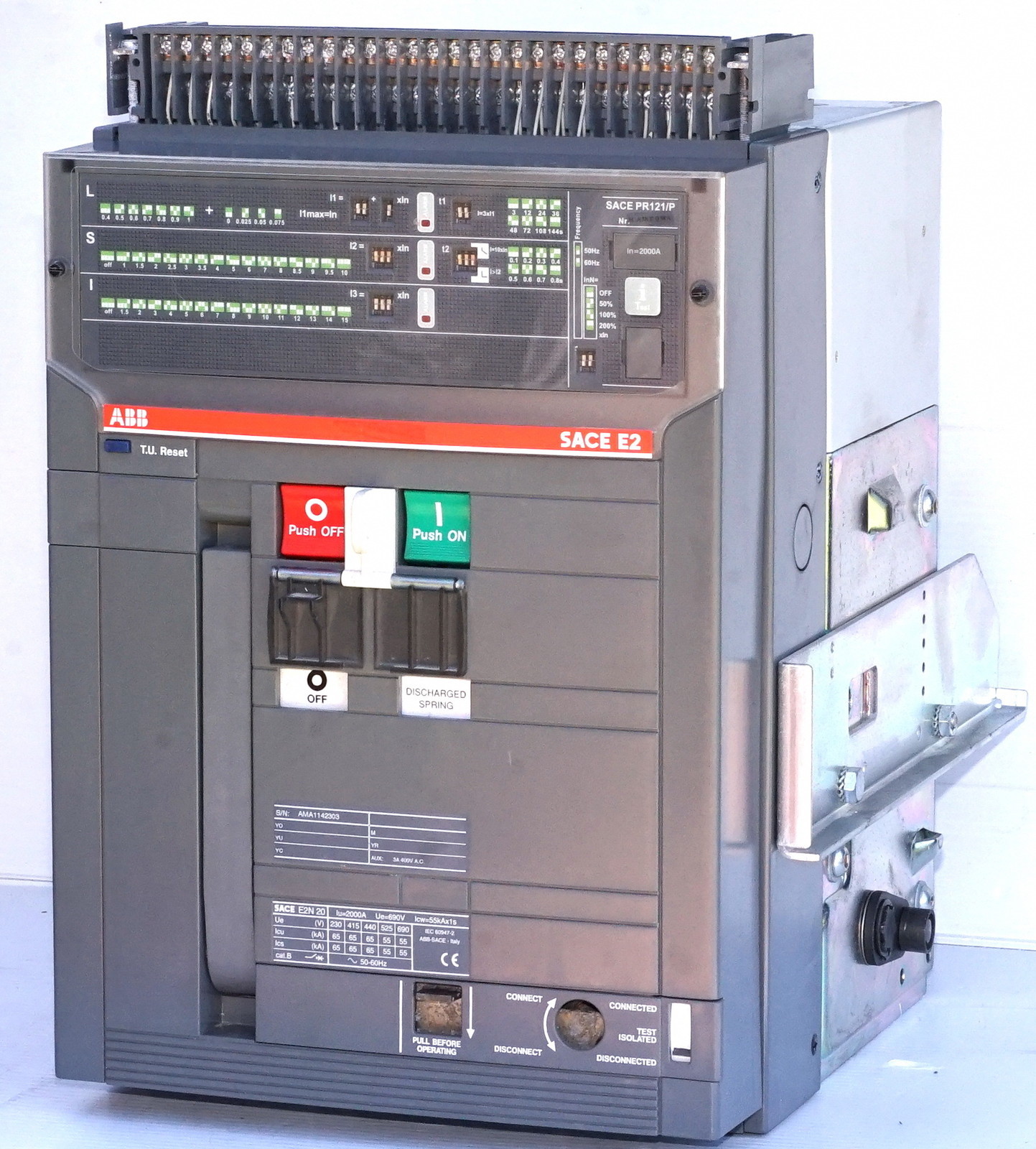 ABB SACE E2N-20 2000A Circuit Breaker PR121/P Trip 3p Fixed Rear E2N ...