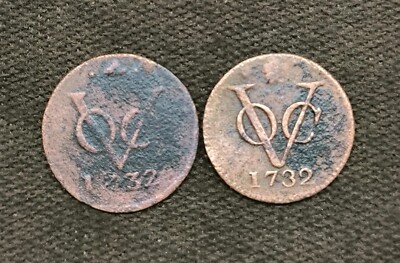 2 Pcs Dutch Netherlands Colonial Voc Duit 1732 Different Type Province ...