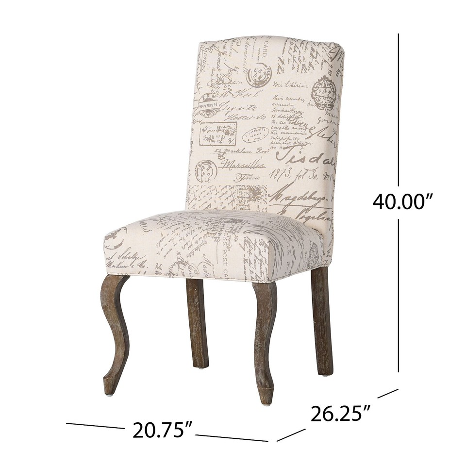 Crown Back French Script Beige Fabric Dining Chairs (Set of 2 ...