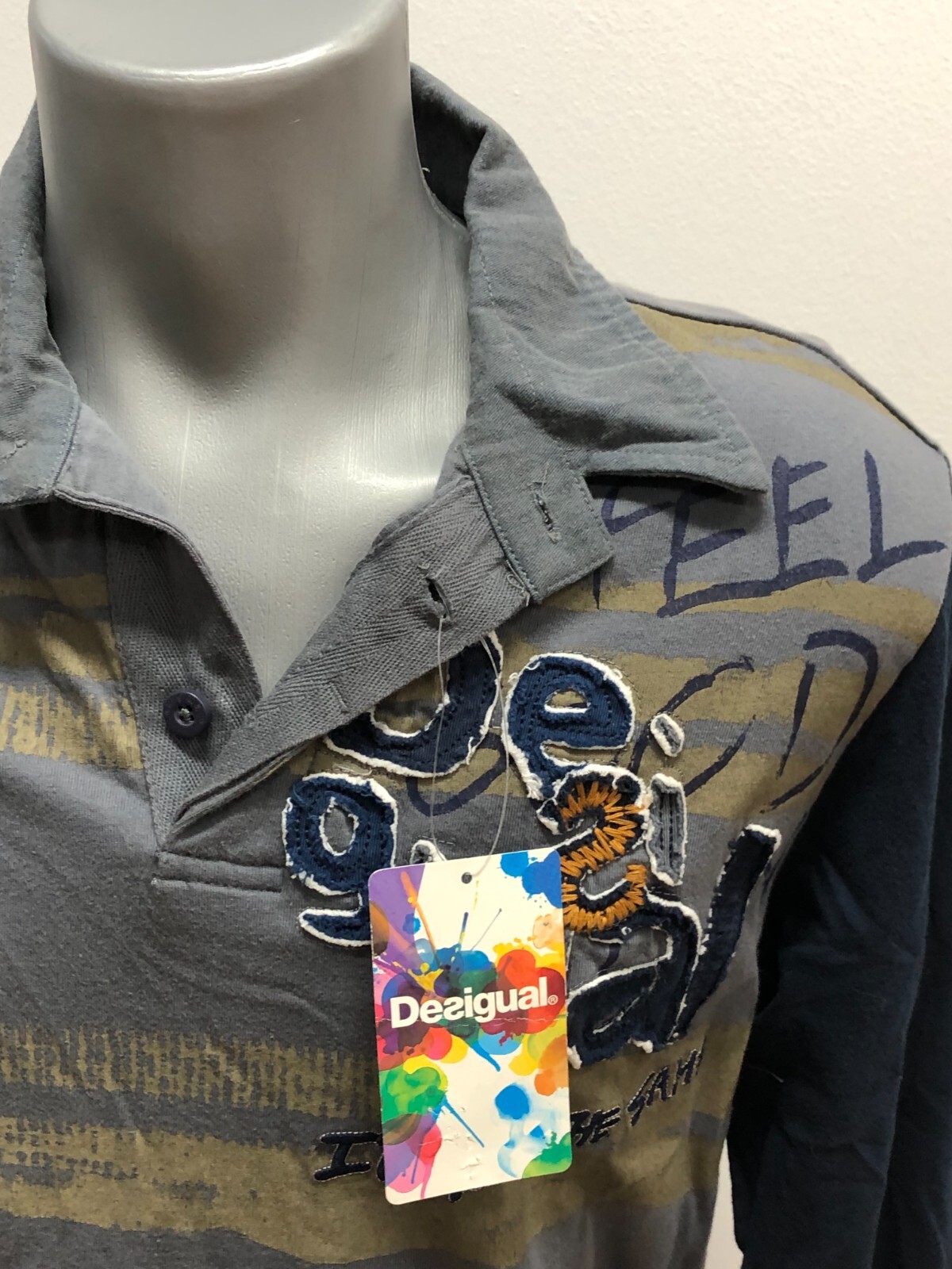 Polo Long-Sleeved Man Desigual 100% Cotton SIZE S Color Grey New | eBay
