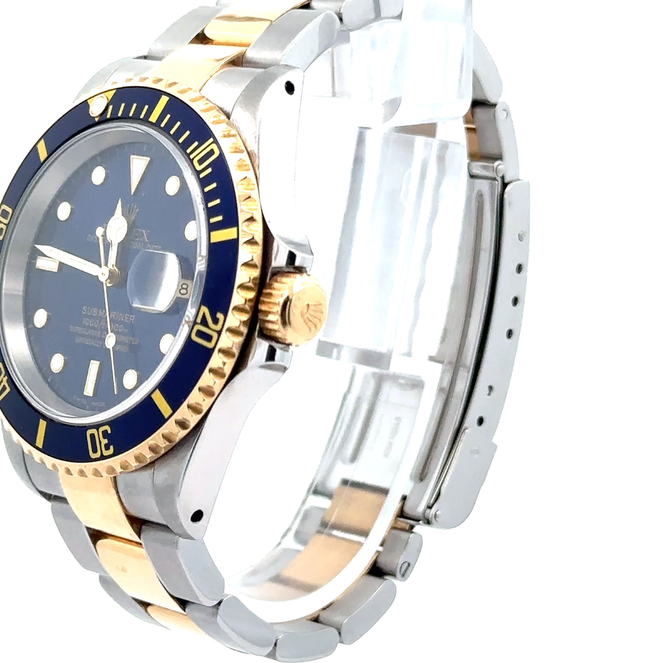 Rolex Submariner 16613 Silver and Gold Oyster Bracelet with Blue Bezel ...