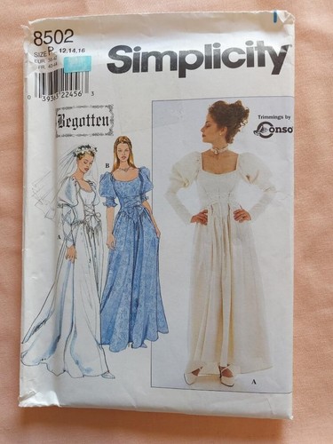 Simplicity 8502 BEGOTTEN Wedding Renaissance Dress Pattern 12 14 16 | eBay