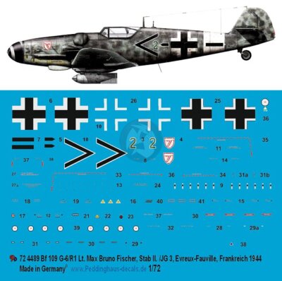 Peddinghaus 1/72 Bf 109 G-6/R1 Markings Max Bruno Fischer Stab II./JG 3 ...