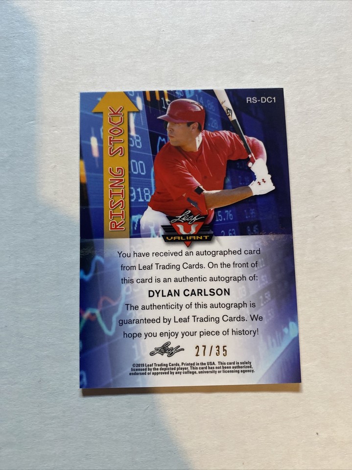 Dylan Carlson 2019 Leaf Valiant Orange #d 27/35 STL Cardinals Auto ...