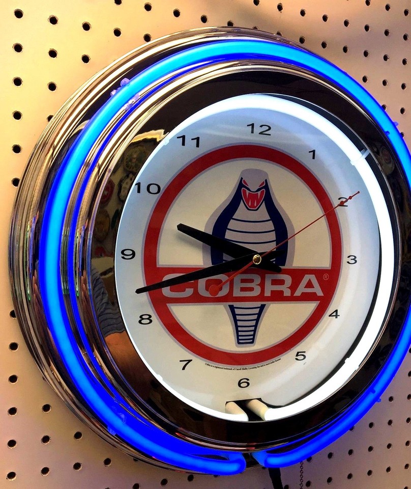 15" Blue COBRA Snake Double Neon Chrome Clock Shelby Mustang | eBay