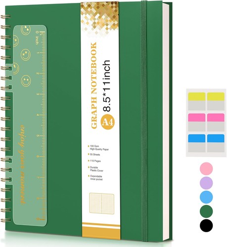 A4 Spiral Graph Paper Notebook 8.5x11 100 GSM Thick Ink-Friendly 110 ...