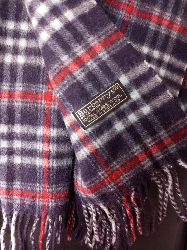 Burberry Scarf Plaid Check Colourway Pattern Navy/Red/White Wool (252VE ...