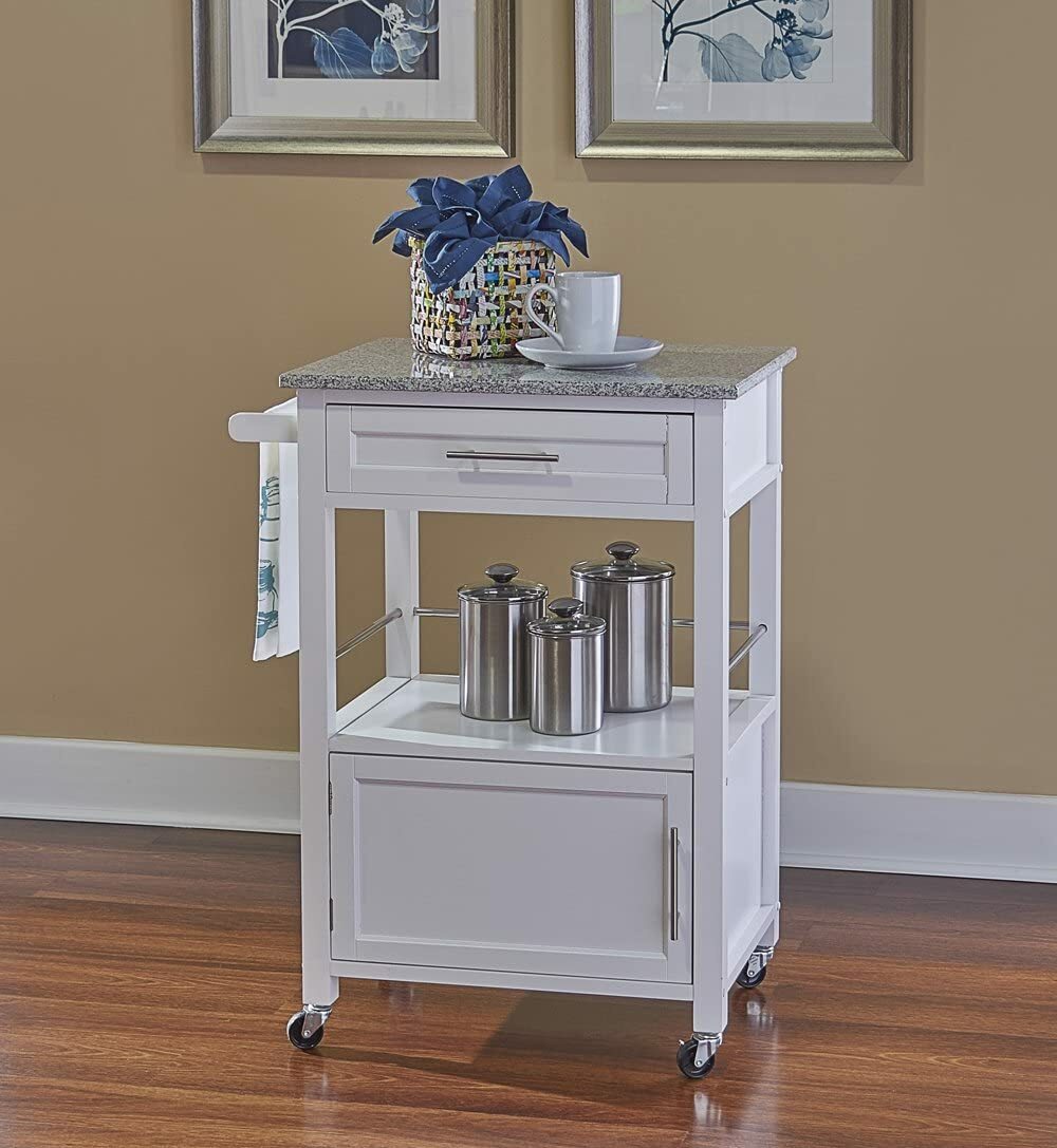 White Granite Top Kitchen Cart Island Rolling Storage Prep Table ...