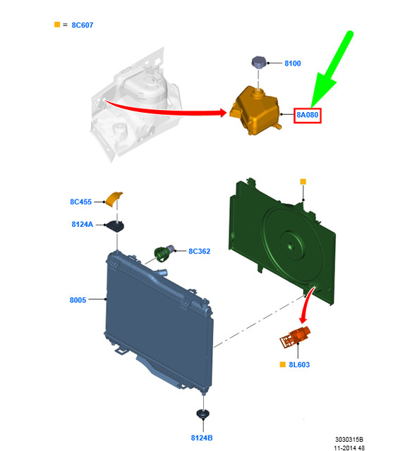 FORD B-MAX B232 RADIATOR OVERFLOW TANK ASSY 1513111 8V21-8K218-AB ...