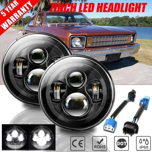 Pair 7" LED Headlights Hi-Lo Beam Black Sealed Lamp for Chevrolet Nova ...