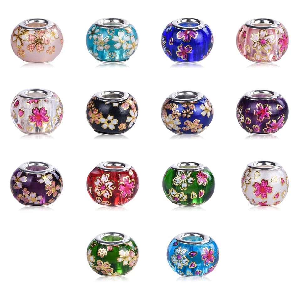 50 Pieces 13x9 mm Japanese Color Painting Murano Large Hole Glass Beads ...