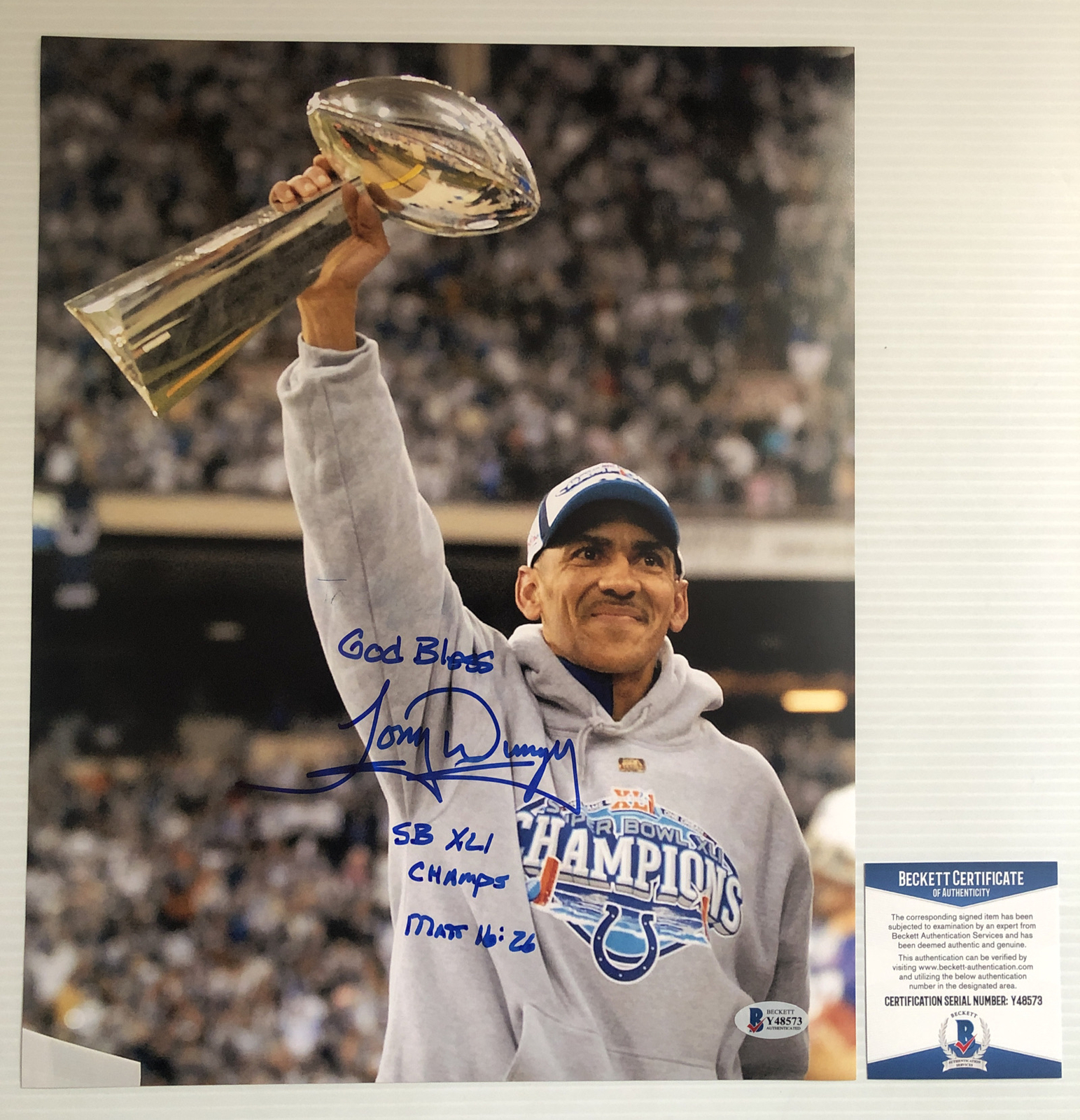 Tony Dungy Autographed Memorabilia | Signed Photo, Jersey, Collectibles ...