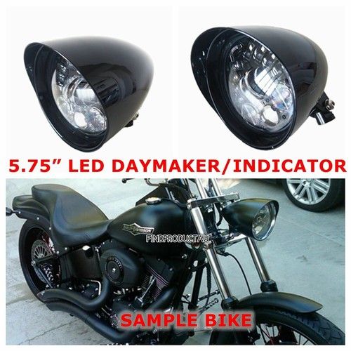 5.75 Glos black LED daymaker indicator headlight Harley LOW RIDER FAT ...