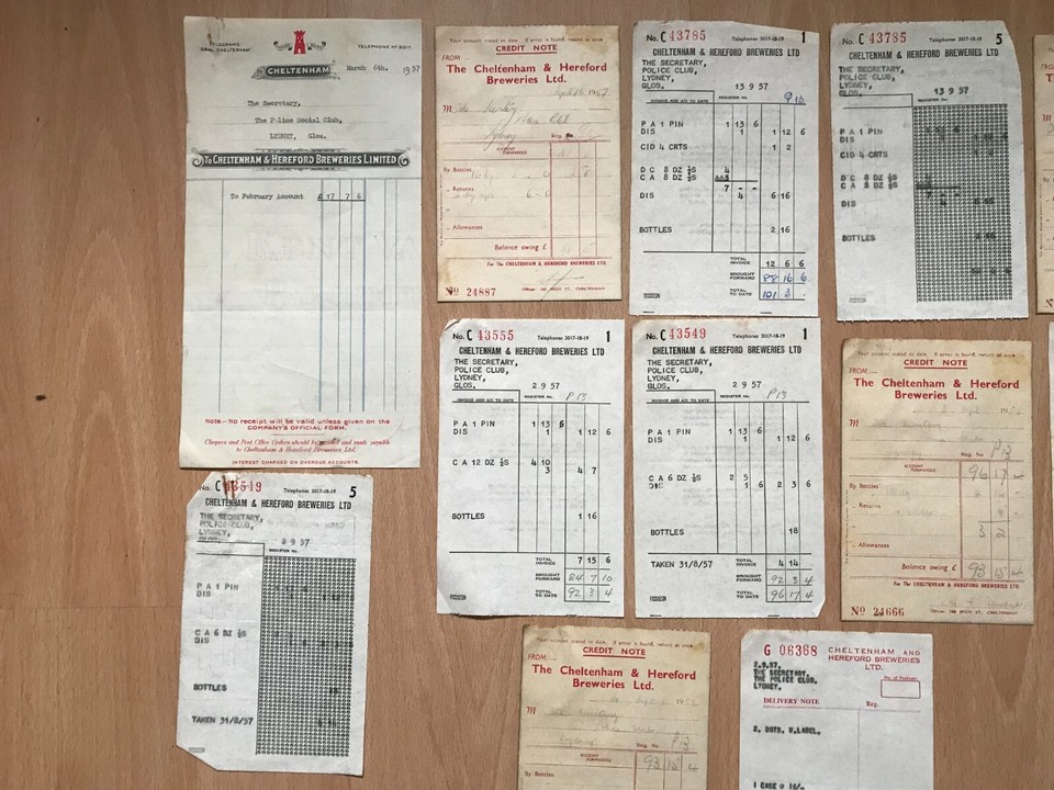 Vintage Cheltenham & Hereford Brewery invoices lot Lydney police ...