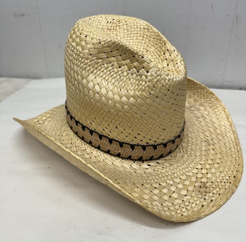 VTG LARRY MAHAN Rolnick Vent Straw Cowboy Hat Feather Accent 7-1/8 ...