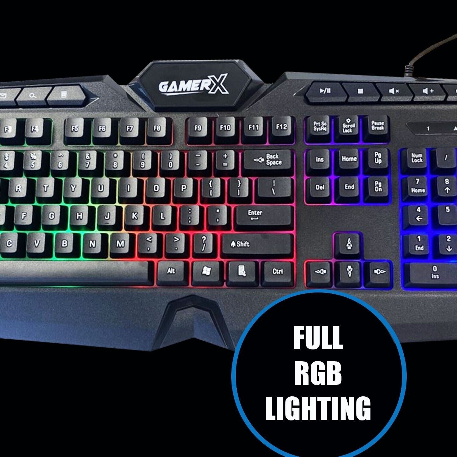 RGB LIGHT UP GAMING KEYBOARD LED USB Illuminated For Laptop PC Xbox ...