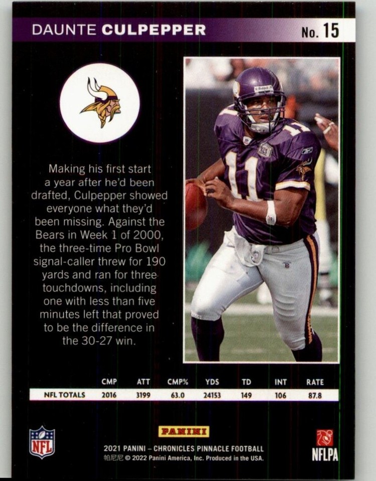 2021 Panini Chronicles Daunte Culpepper Pinnacle #15 Minnesota Vikings | eBay