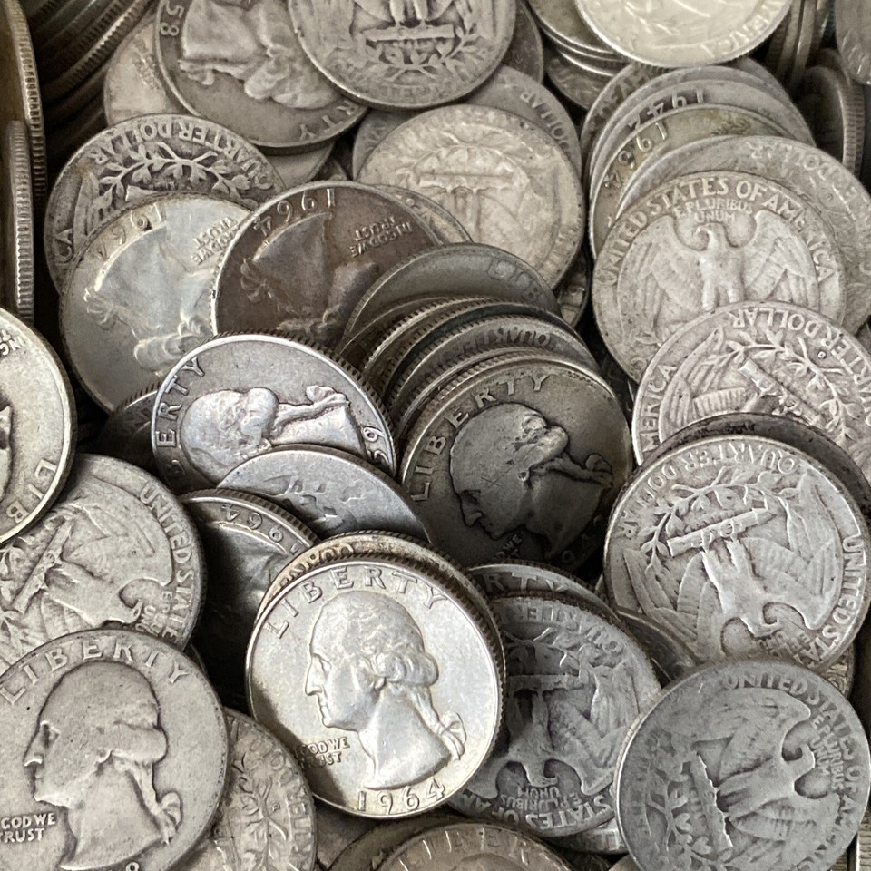 Ten (10) Washington Quarters, 90% Silver Pre 1964, Circulated, Choose ...