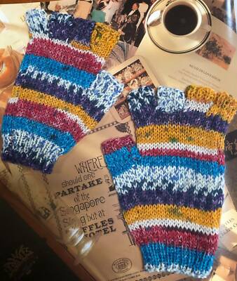 LBs UNISEX HoBo Hand Knitted Rainbow Wool Womens Mens Fingerless Gloves ...