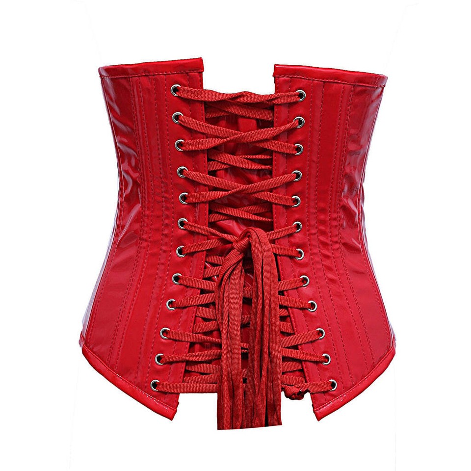 WOMEN STEEL PATENT UNDERBUST LACE UP PVC CORSET GOTHIC BUSTIER TOP | eBay
