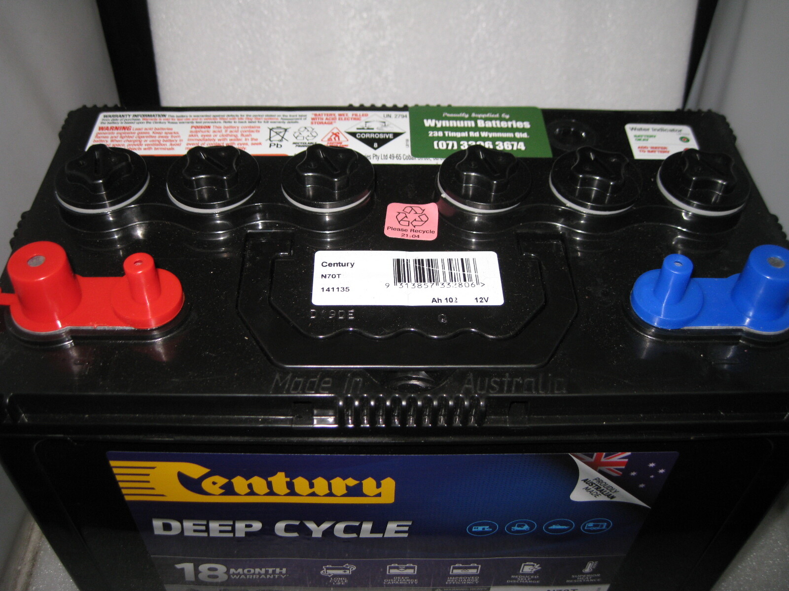 CENTURY 12v DEEP CYCLE BATTERY N70T 102amp HOUR 18mths WARRANTY NEW ...